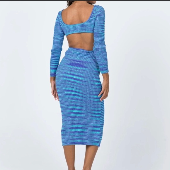 Princess Polly | Dresses | Princess Polly Blue Athena Ribbed Knit Long ...